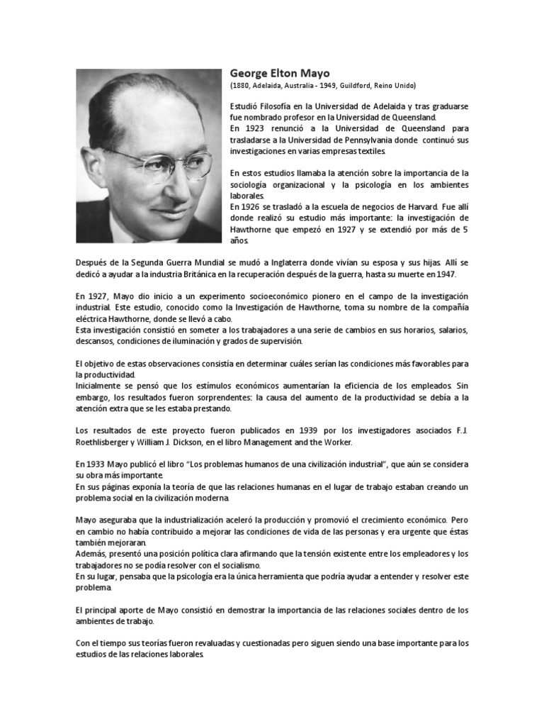 Elton Mayo | PDF | Economias | Conceptos psicologicos