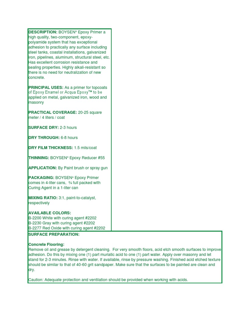 Boysen Paint Coverage | Download Free PDF | Paint | Epoxy