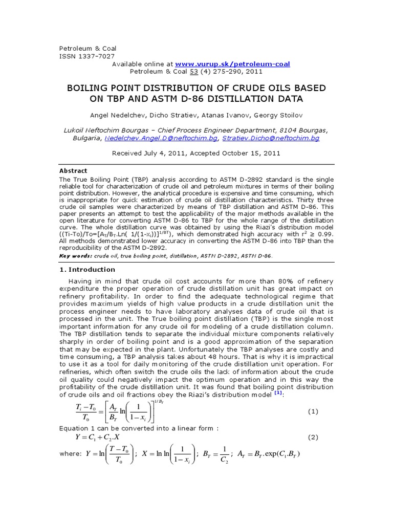 TBP Distribution of Crude | PDF | Distillation | Petroleum