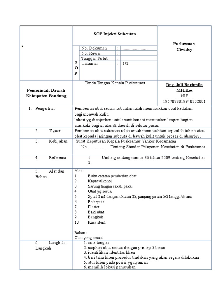 SOP Injeksi Subcutan | PDF