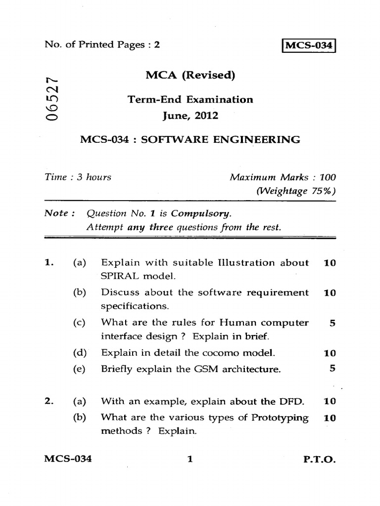 Software Engineering Exam Guide MCS-034 | PDF | Computers | Technology ...