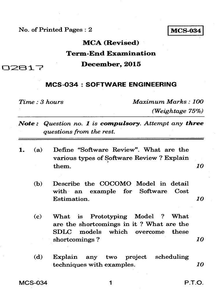MCA (Revised) Term-End Examination December, 2015: Time: 3 Hours Maximum Marks: 100 (Weightage ...
