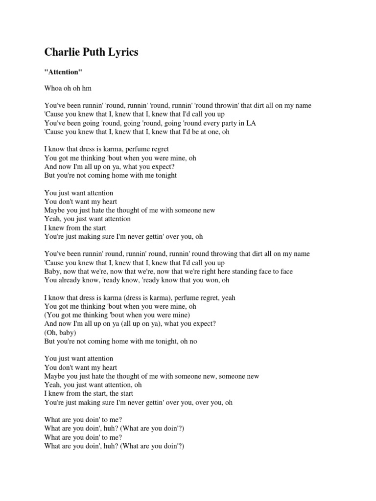 Charlie Puth Lyrics | PDF | Recorded Music | Albums
