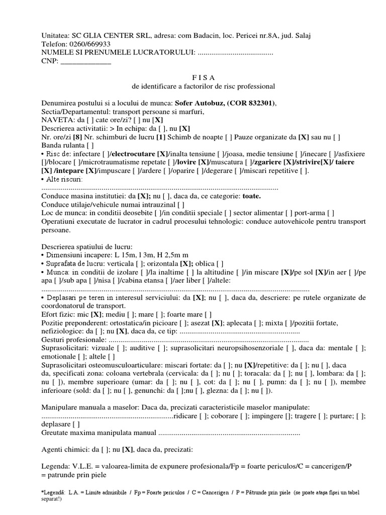 Model Fisa Expunere Riscuri - Sofer