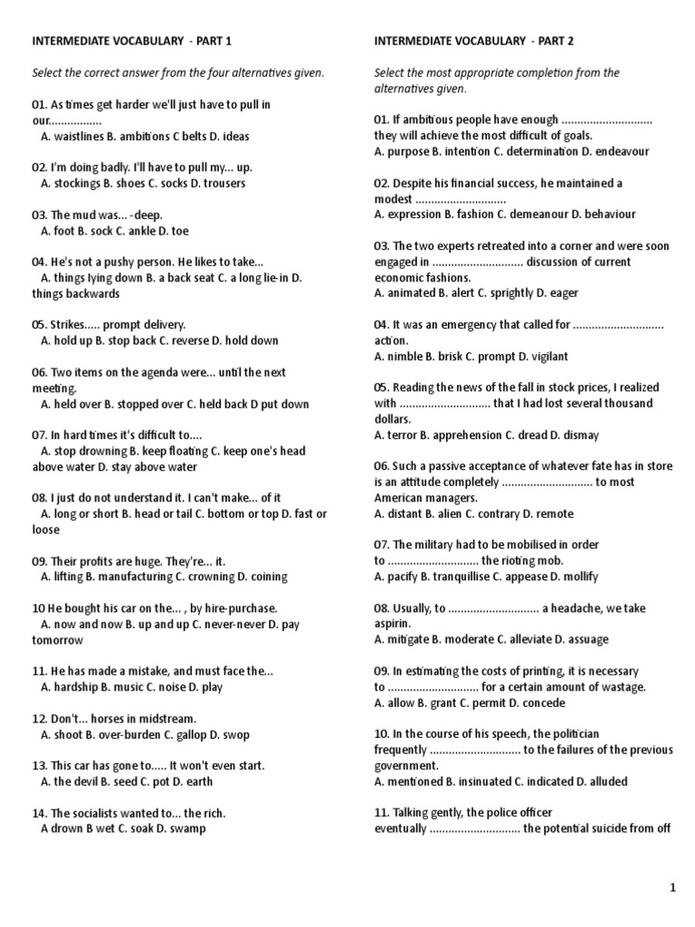 Intermediate Vocabulary | PDF