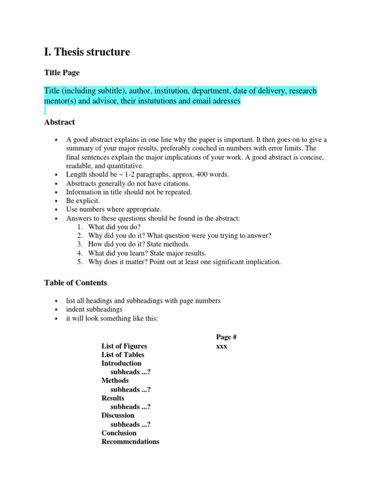 Guidelines for Structuring a Thesis: Outlining Recommendations for Key ...