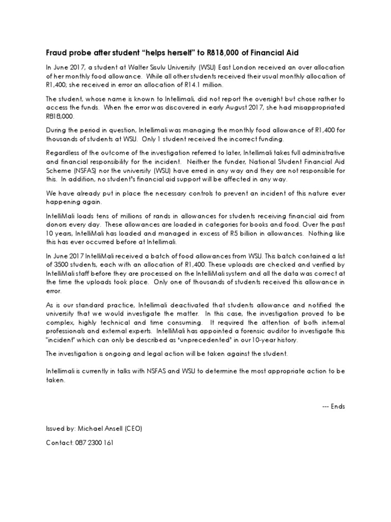 Intellimali WSU Press Release | PDF | Student Financial Aid In The ...