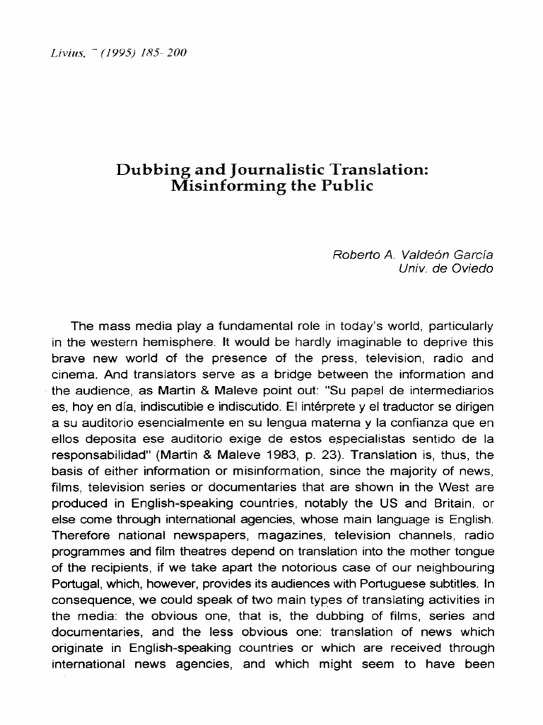 Dubbing and Journalistic Translation: Misinforming The: Public | PDF ...