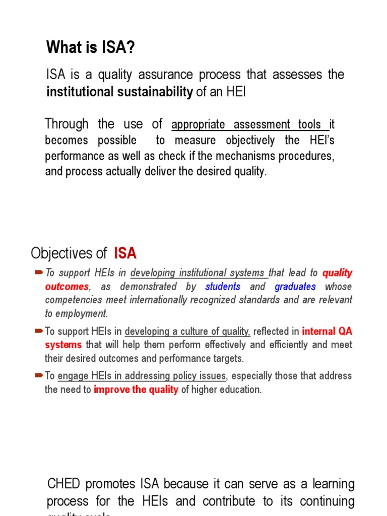 What Is ISA?: ISA Is A Quality Assurance Process That Assesses The ...