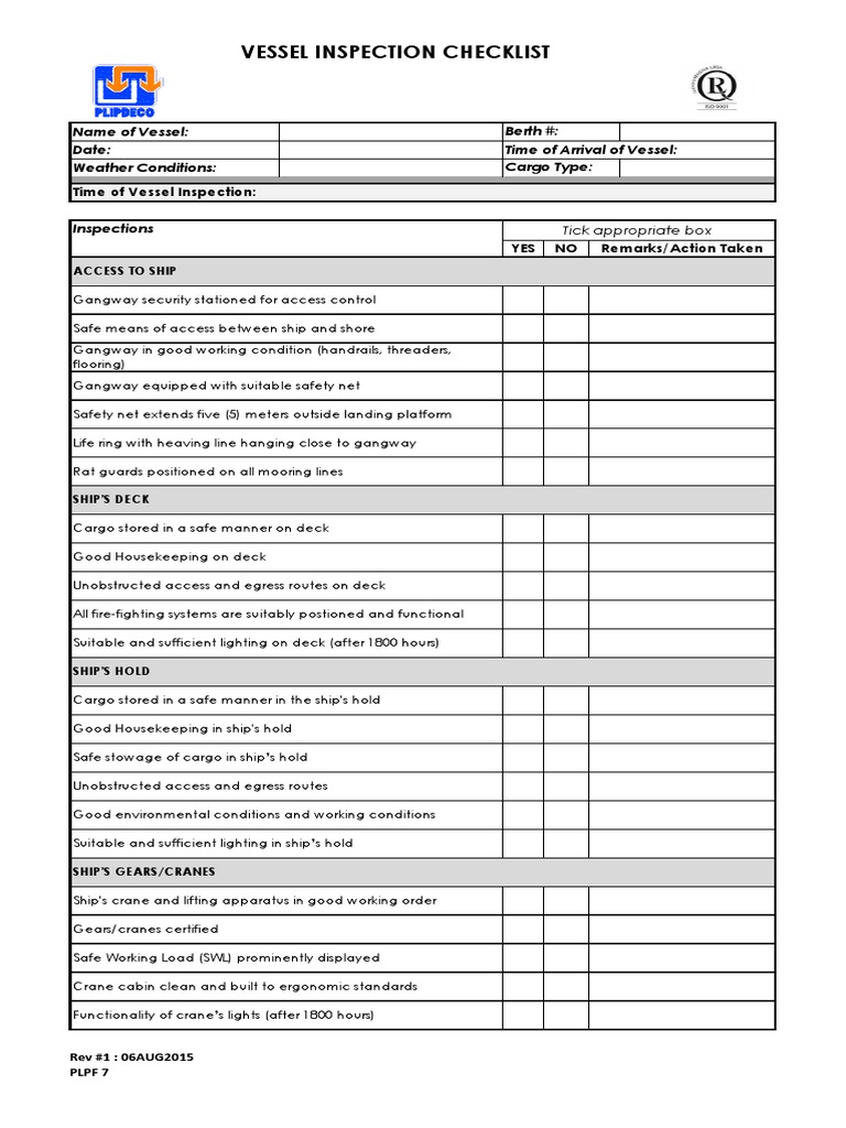 Plipdeco Haulier Inspection Checklist | Ships | Dangerous Goods