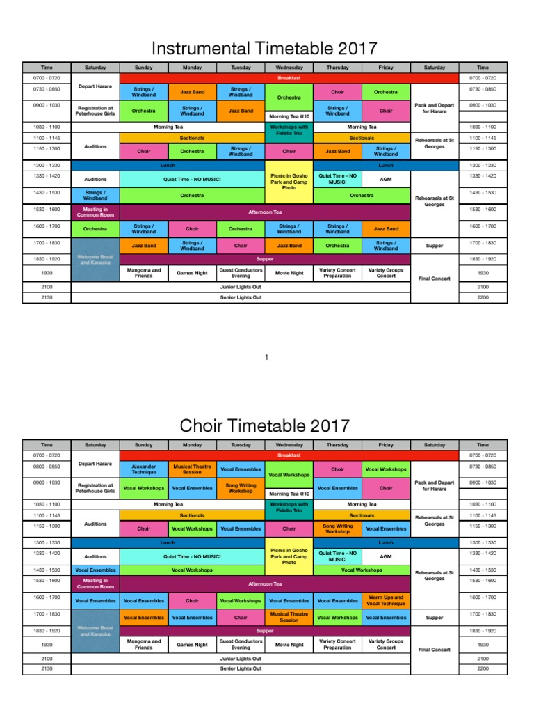 Musicamp Timetable 2017 | PDF | Orchestras | Choir