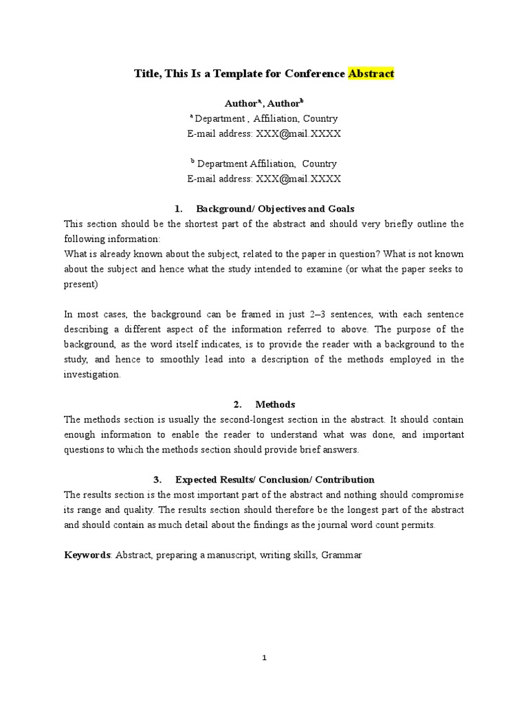Title, This Is A Template For Conference Abstract: Author, Author | PDF