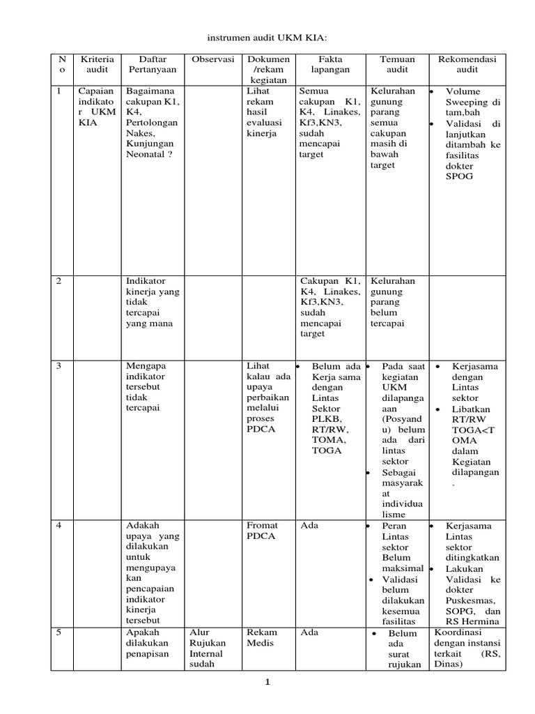 Instrumen Audit UKM KIA | PDF