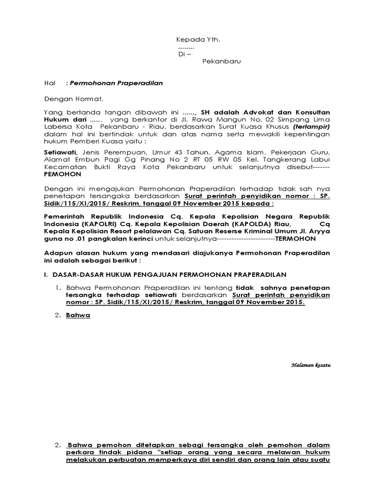 CONTOH Pra Peradilan | PDF