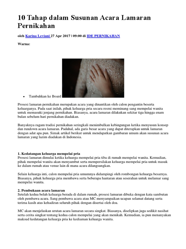10 Tahap Dalam Susunan Acara Lamaran Pernikahan | PDF