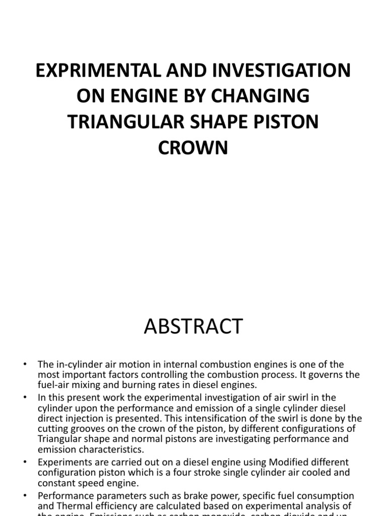 Performance and Characteristics Analysis Triangular Shape Piston Crown ...