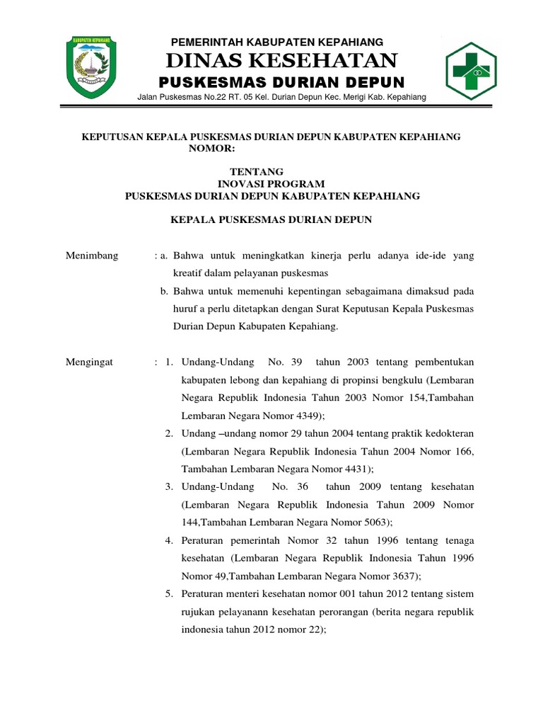 Contoh SK Inovasi Program PKM | PDF