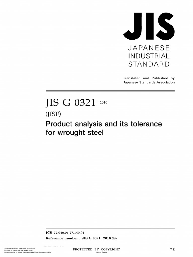 JIS G0321 - 2010, Product Analysis and Its Tolerance For Wrought Steel ...