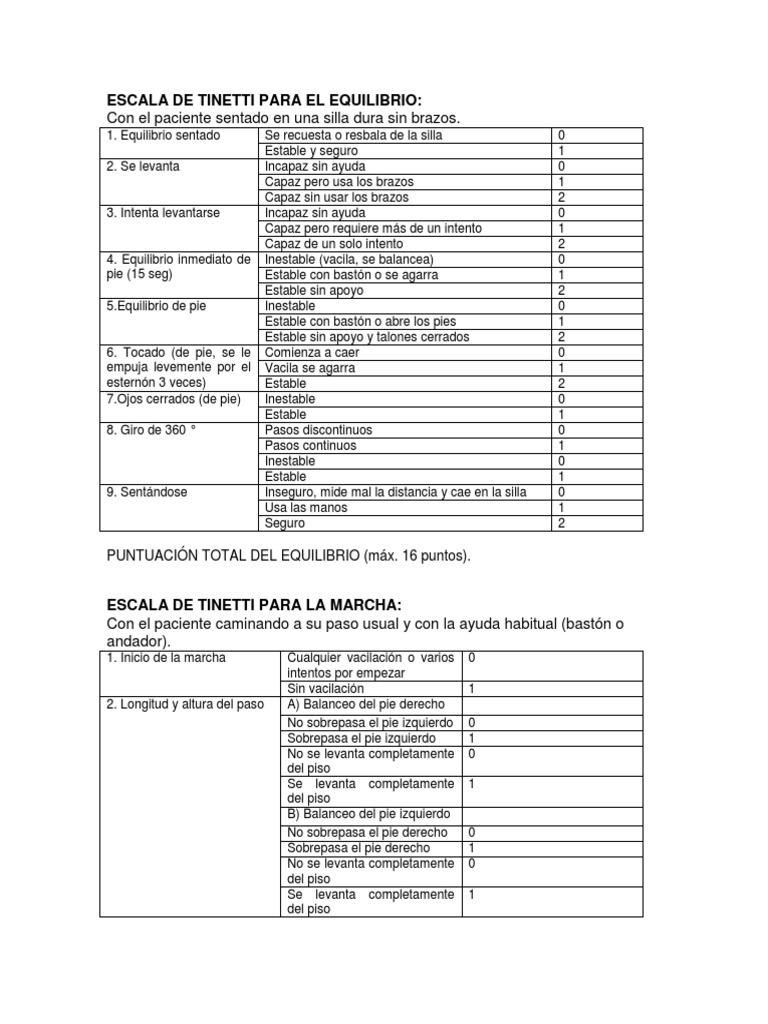 Escala de Tinetti PDF | Descargar gratis PDF | Pie | Deportes