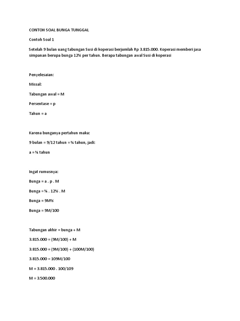 Contoh Soal Bunga Tunggal dan Majemuk | PDF | Karier & Perkembangan ...
