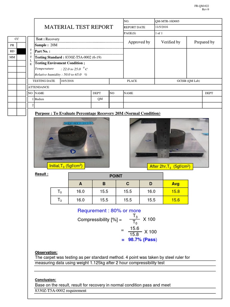 Material Test Report: Test: Recovery Sample: 20M | PDF | Nature