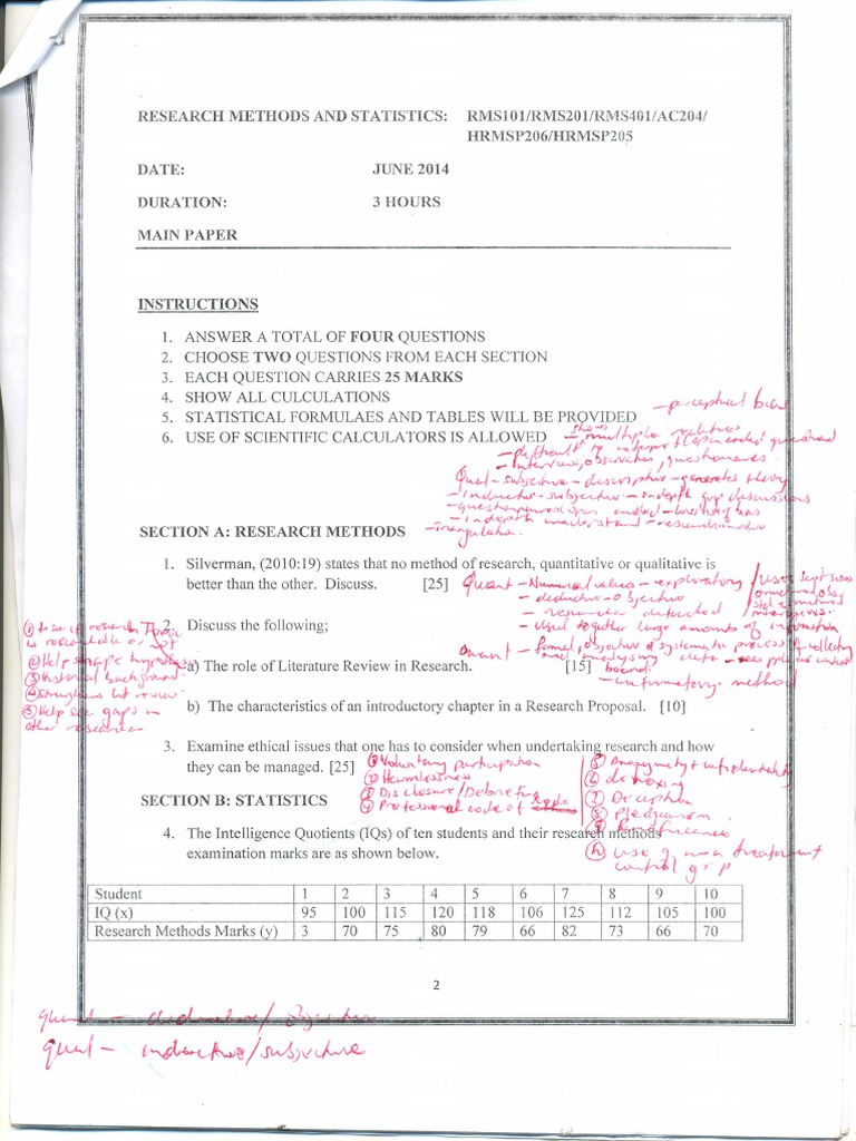 Research Methods and Statistics Past Exam Paper | PDF