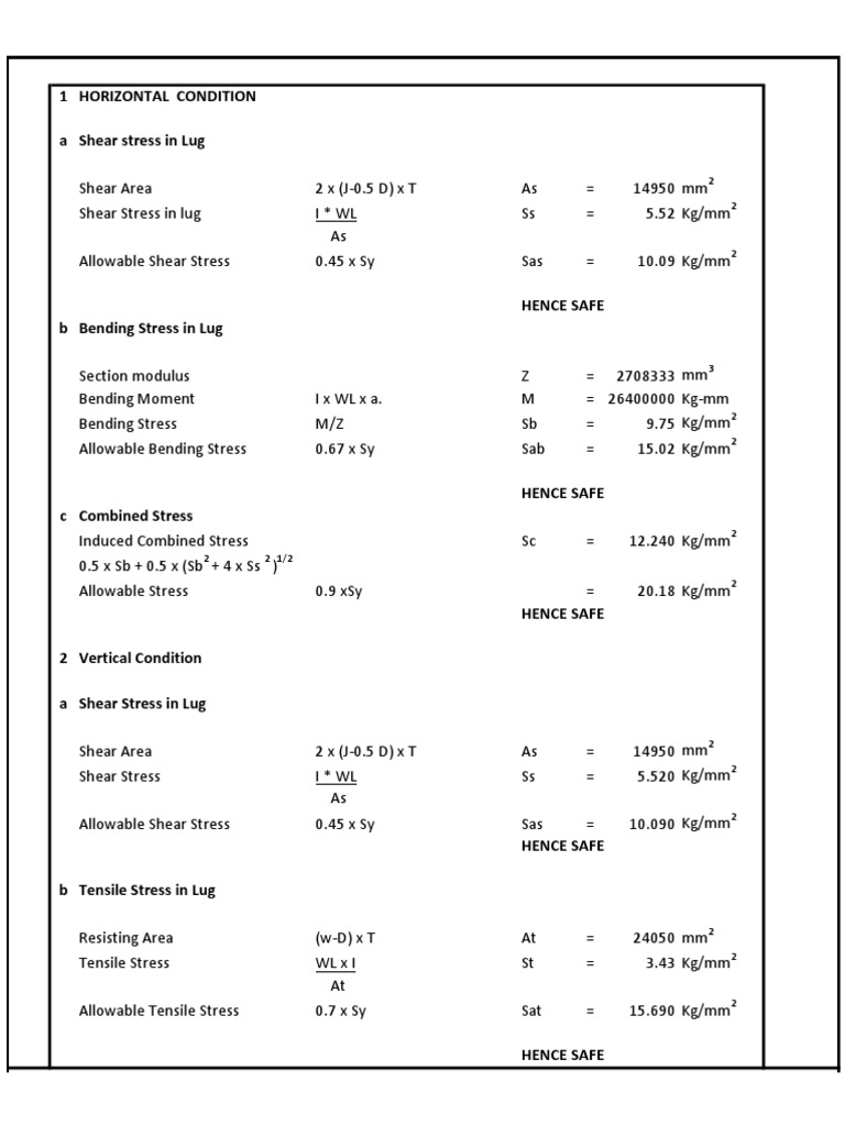 Lifting Lug Calc | Download Free PDF | Bending | Stress (Mechanics)