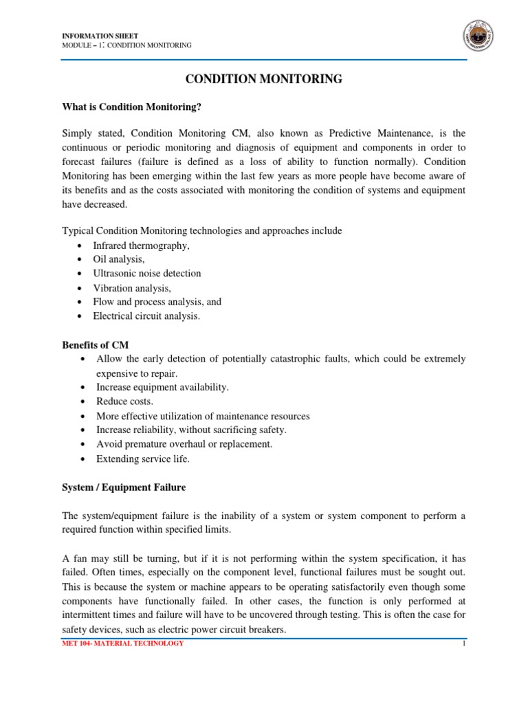 What Is Condition Monitoring? | PDF | Wear | Ultrasound