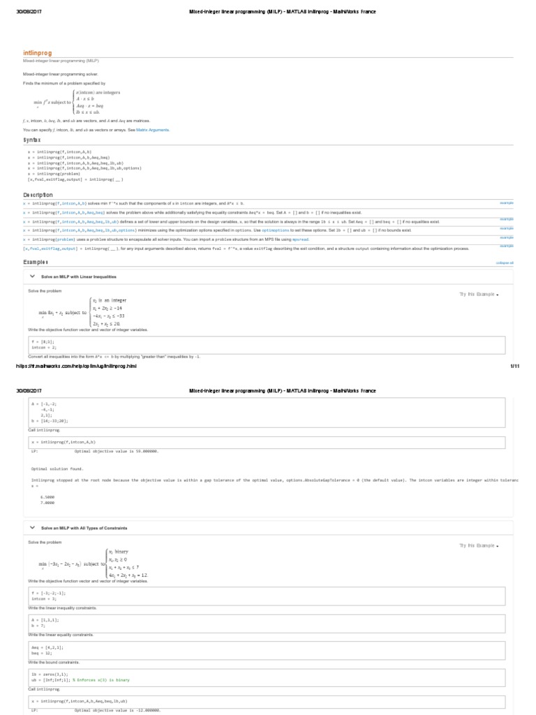 Mixed Integer Linear Programming Milp Matlab Intlinprog Mathworks 8282