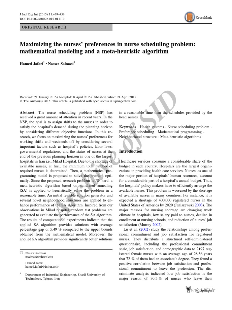 Article - Maximizing The Nurses' Preferences in Nurse Scheduling ...