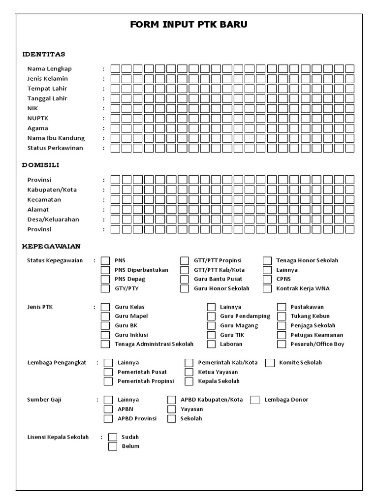 Form Input Ptk Baru