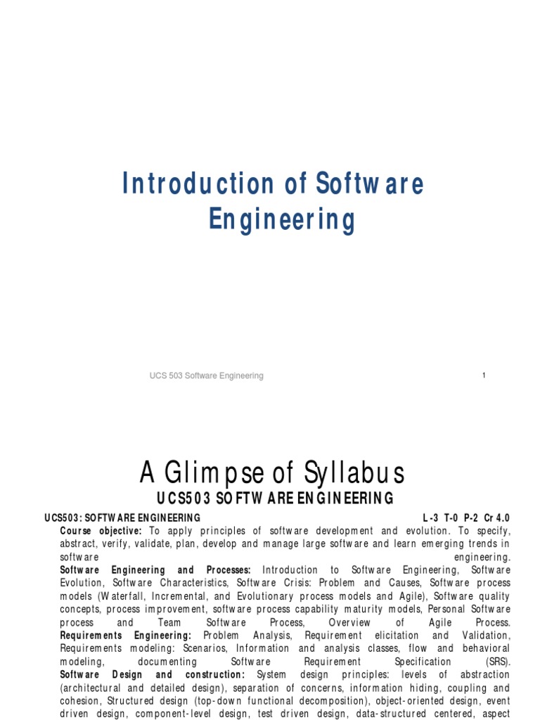 UCS 503 Software Engineering Syllabus | PDF | Software Testing | Software