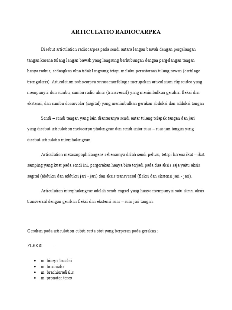 Articulatio Radiocarpea | PDF