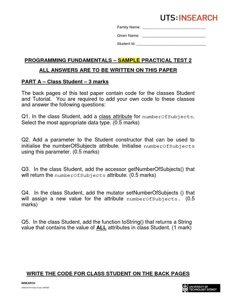 Prac Test 2 Sample Pdf Method Computer Programming Subroutine 3716