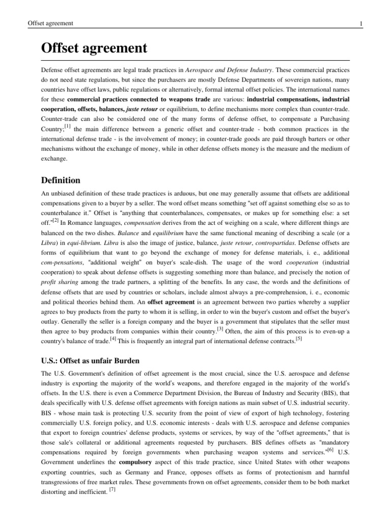 Offset Agreement - Wikipedia, The Free Encyclopedia | Economies ...