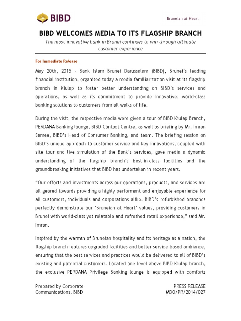 Bibd Welcomes Media To Its Flagship Branch | PDF | Brunei | E Commerce