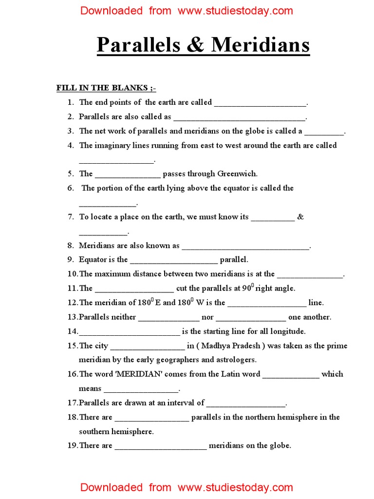 CBSE Class 5 Social Science - Parallels and Meridians (1) | Equator ...