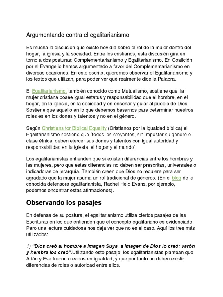 Argumentando Contra El Egalitarianismo | PDF | Adán y Eva | Mujer