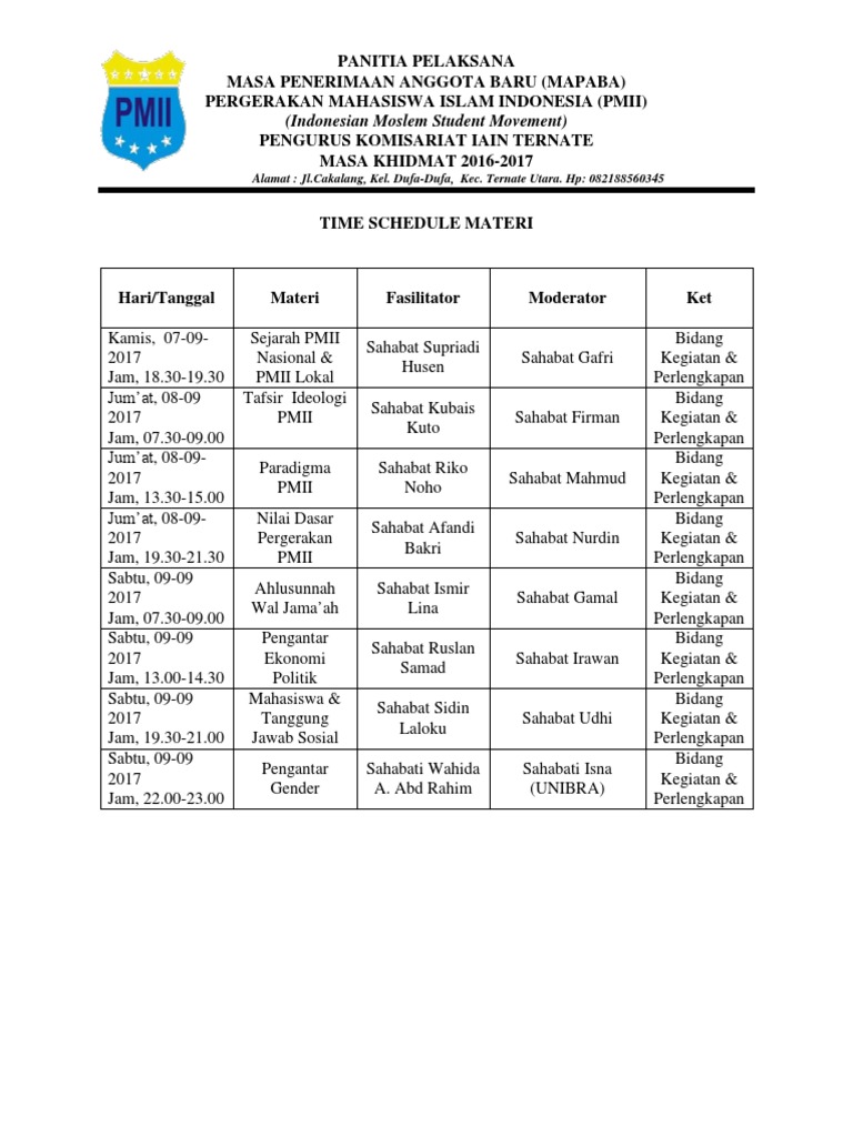 Time Schedule Materi | PDF