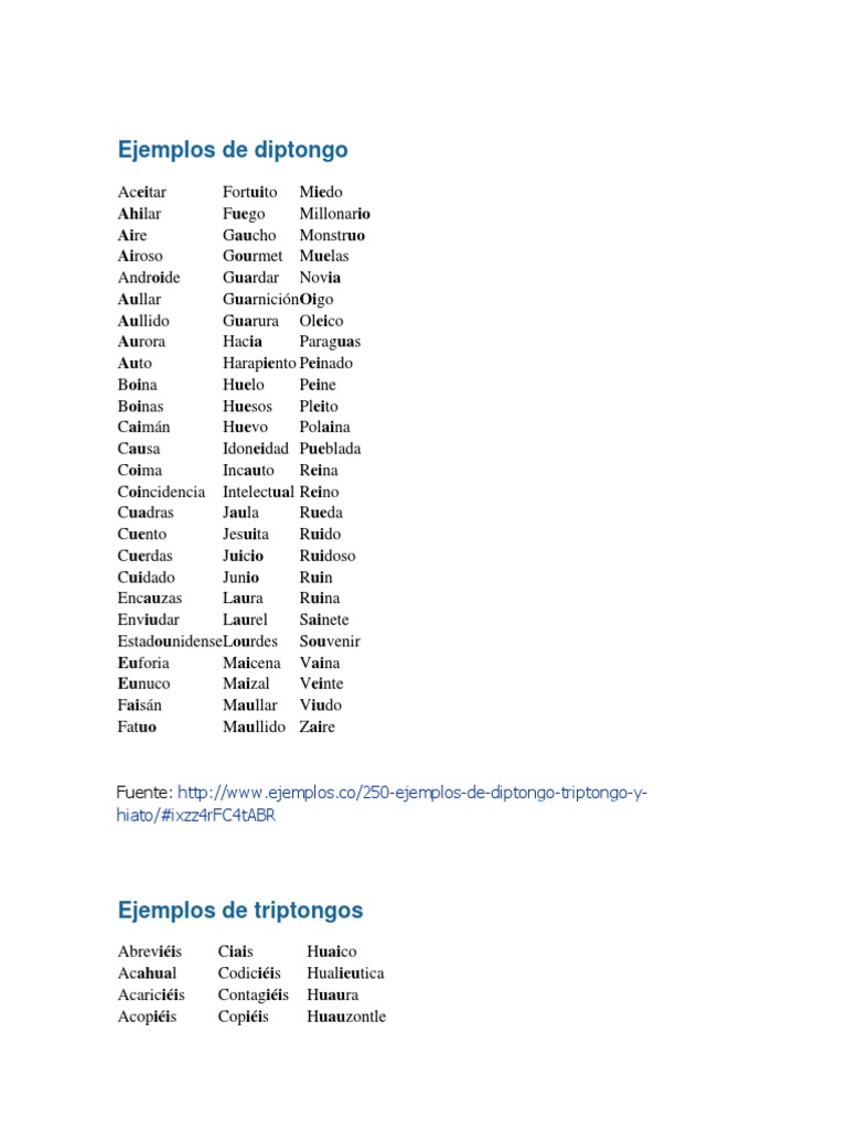 Ejemplos de Diptongo