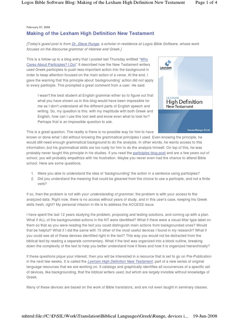 Making of The Lexham High Definition New Testament PDF | PDF | New ...