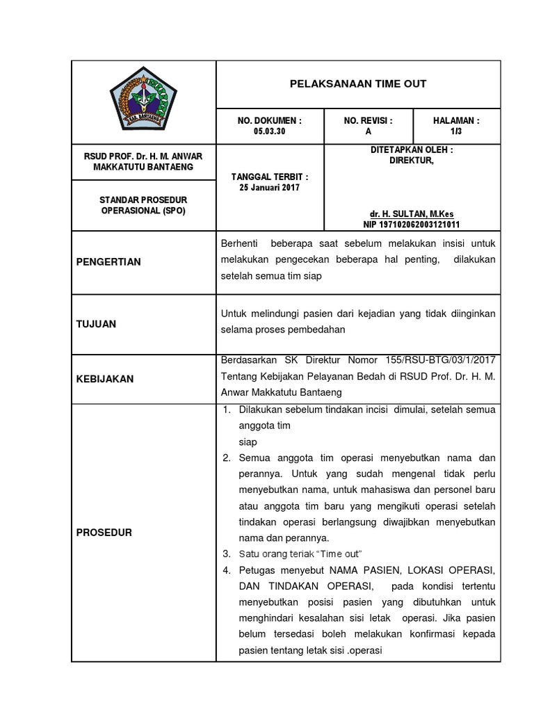 Sop Pelaksanaan Time Out | PDF