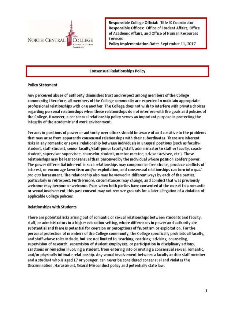 Consensual Relationships Policy | PDF | Consent | Injustice