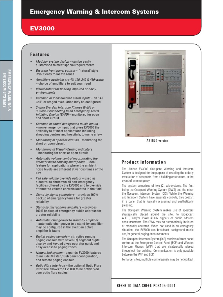 Ampac EV3000 Emergency Intercom System | PDF | Amplifier | Microphone