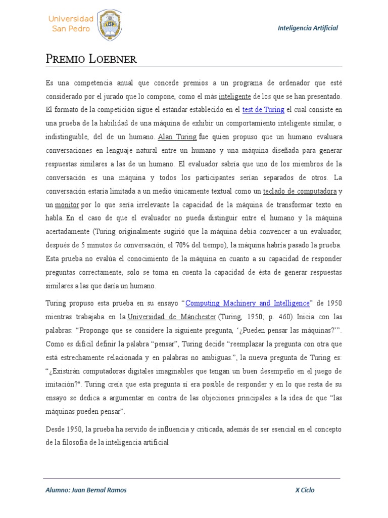Premio Loebner | PDF | Alan Turing | Áreas de informática