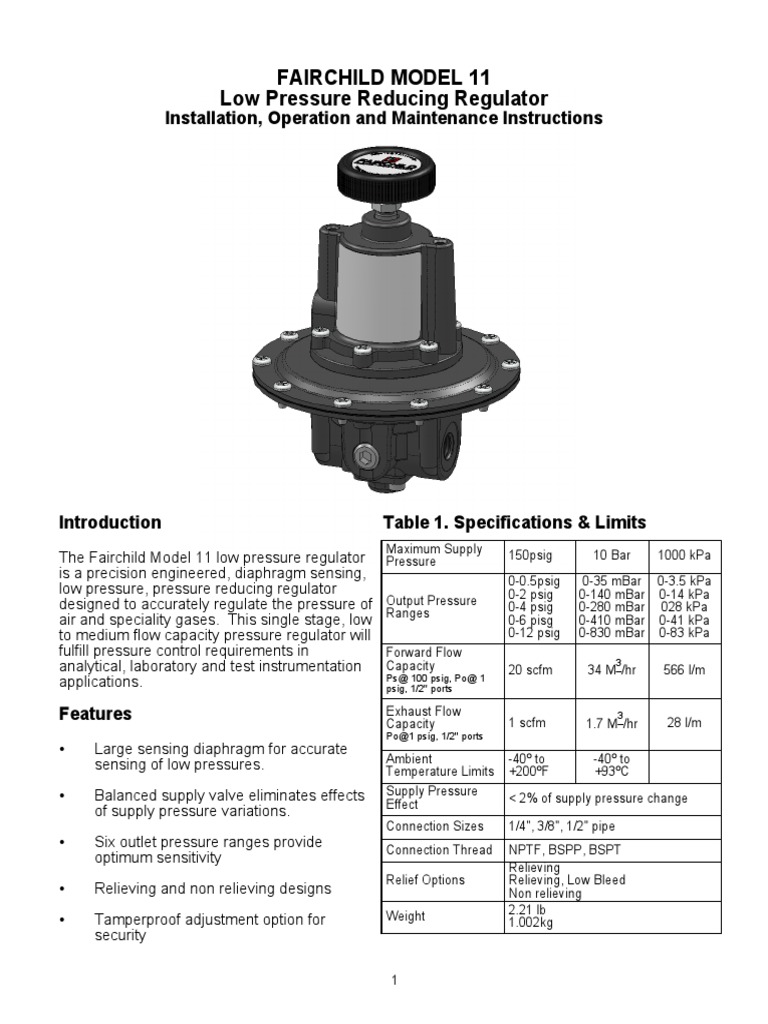 Fairchild Model 11 Low Pressure Reducing Regulator: Installation ...