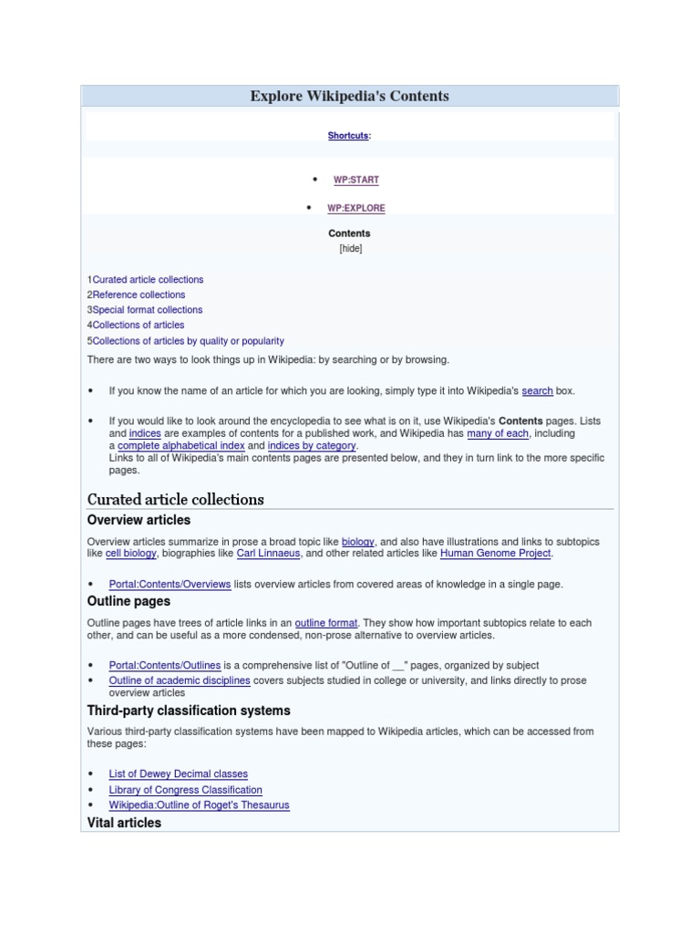 Explore Wikipedia's Contents: Curated Article Collections | PDF ...