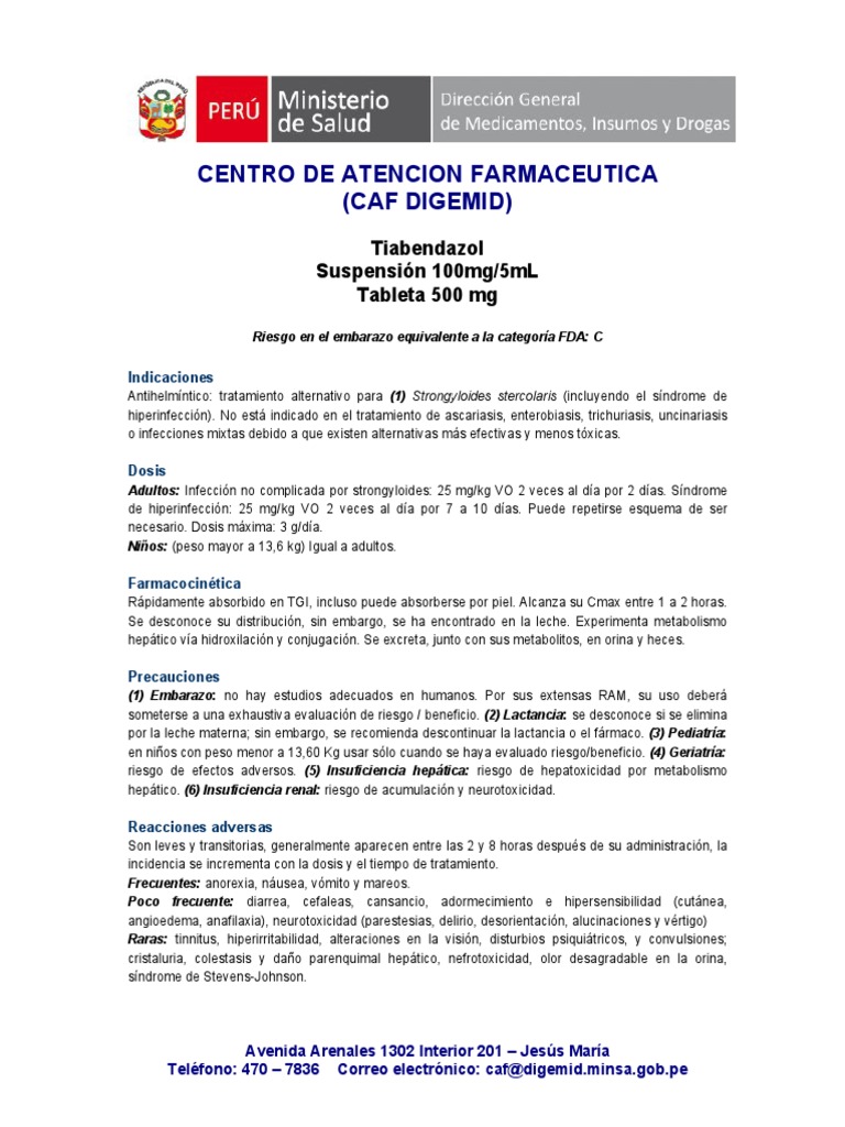 Dosis y uso de tiabendazol en pediatría | PDF | Farmacocinética ...
