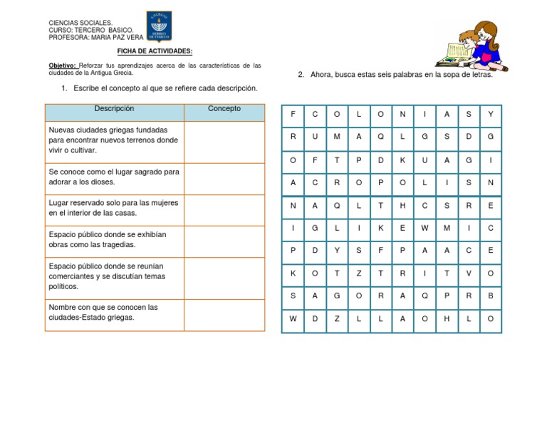 Ficha - Sopa Letras - Ciudad Antigua Grecia - 3° | PDF