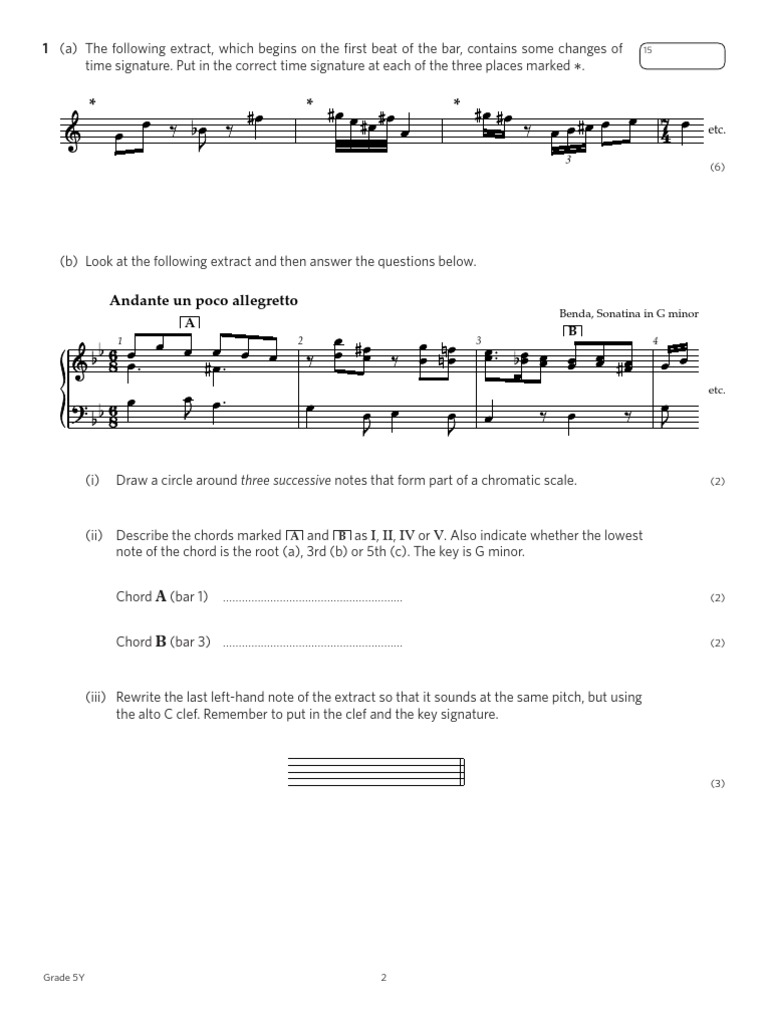 Grade 5 Theory Sample Questions | PDF | Scale (Music) | Chord (Music)